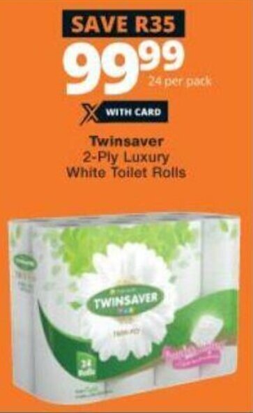 Twinsaver 2 Ply Luxury White Toilet Rolls 24 per Pack Offer At Checkers twinsaver-2-ply-luxury-white-toilet-rolls-24-per-pack-offer-at-checkers