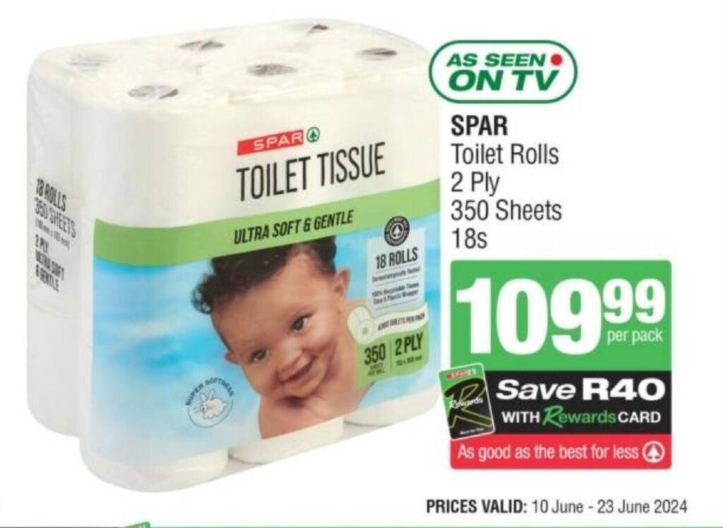 SPAR Toilet Rolls 2 Ply 350 Sheets 18s offer at Spar