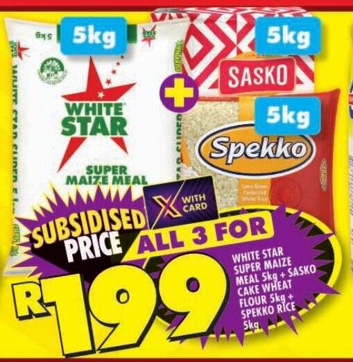 WHITE STAR SUPER MAIZE MEAL 5kg + SASKO CAKE WHEAT FLOUR 5kg + SPEKKO ...