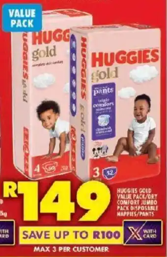 HUGGIES GOLD VALUE PACK/DRY COMFORT JUMEO PACK DISPOSABLE NAPPIES/PANTS ...