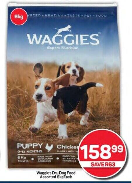 Waggies Dry Dog Food Assorted 6kg Each offer at Pick n Pay Hypermarket