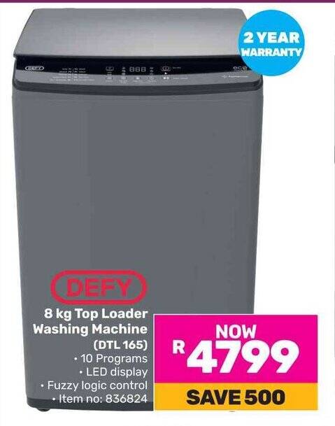DEFY 8 kg Top Loader Washing Machine (DTL 165) offer at Game
