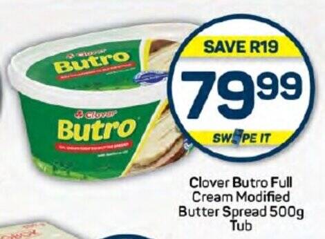 Clover Butro Full Cream Modified Butter Spread 500g Tub offer at Pick n ...