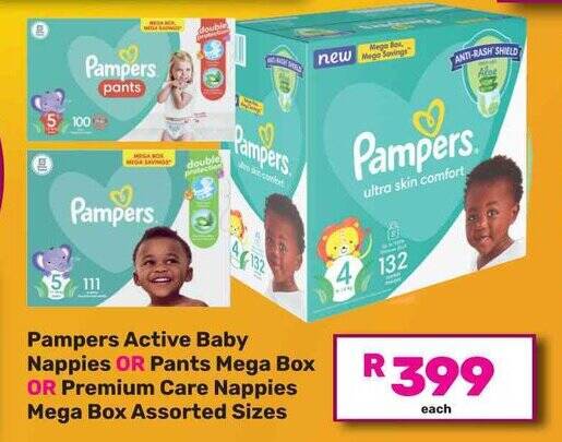 Pampers Active Baby Nappies OR Pants Mega Box OR Premium Care Nappies ...