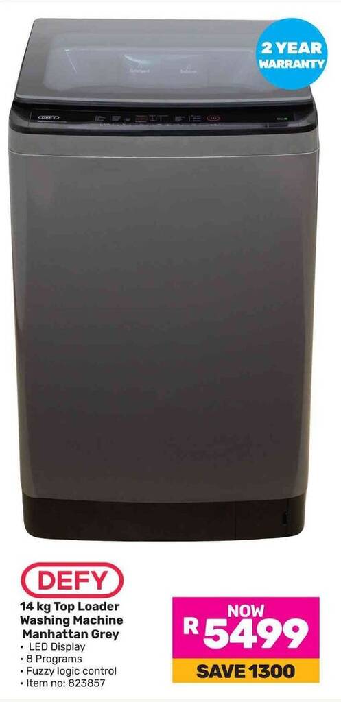 DEFY 14 kg Top Loader Washing Machine Manhattan Grey offer at Game