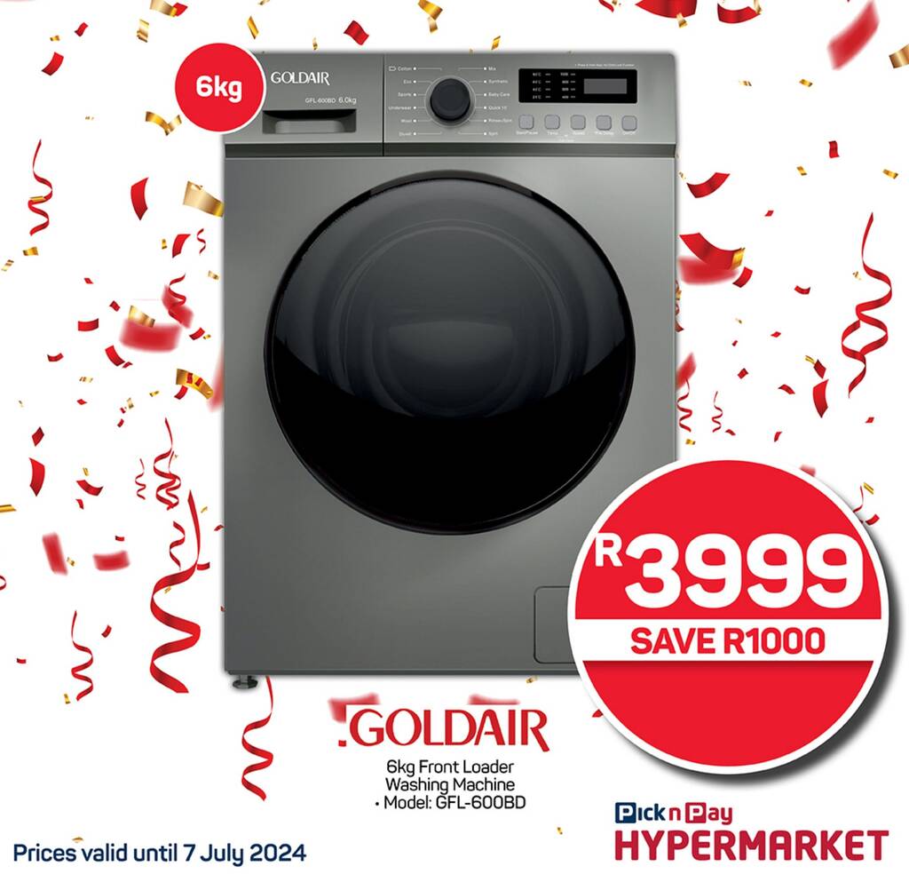 GOLDAIR 6kg Front Loader Washing Machine offer at Pick n Pay Liquor