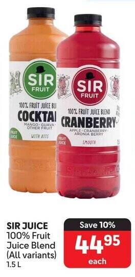 SIR JUICE 100% Fruit Juice Blend (All variants) offer at Makro