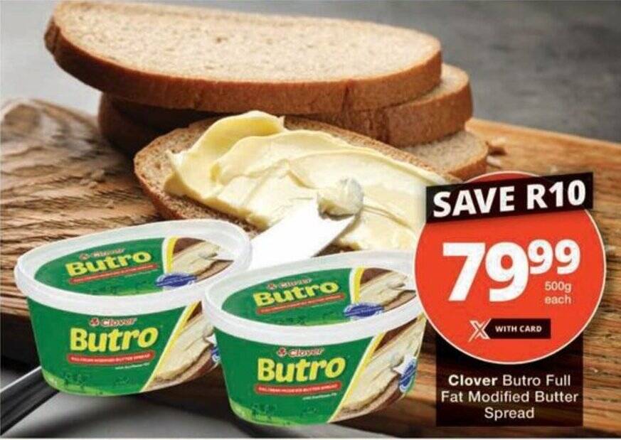 Clover Butro Full Fat Modified Butter Spread offer at Checkers Hyper