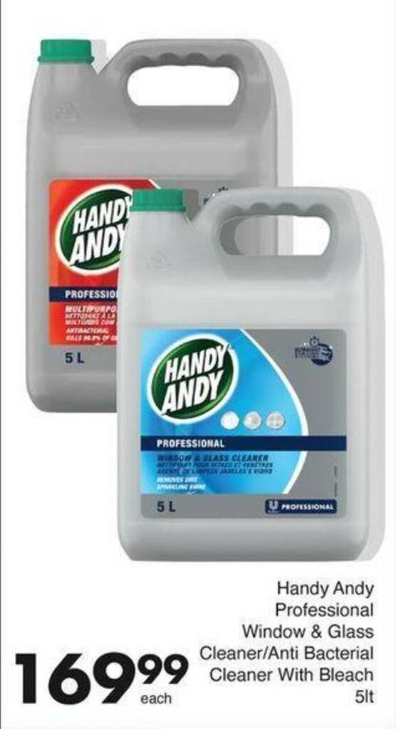 Handy Andy Professional Window & Glass Cleaner/Anti Bacterial Cleaner ...