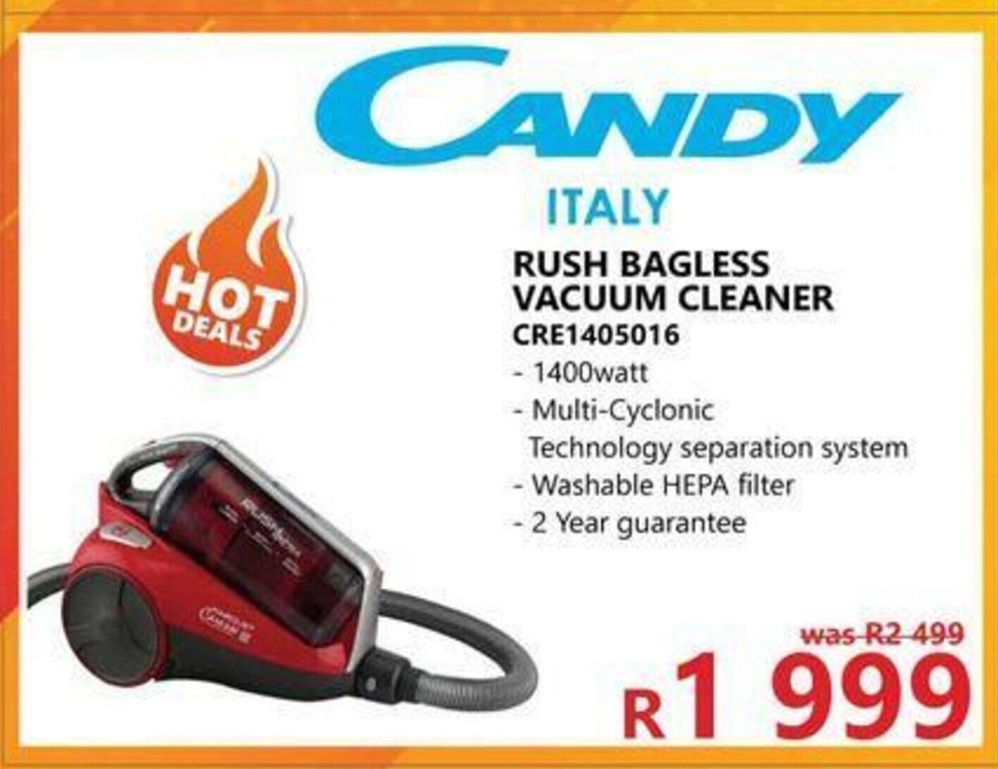 Candy Italy - Rush Bagless Vacuum Cleaner - CRE1405016 offer at ...