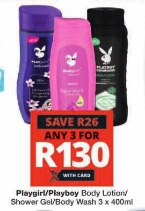Playgirl/Playboy Body Lotion/ Shower Gel/Body Wash 3 x 400ml offer at ...