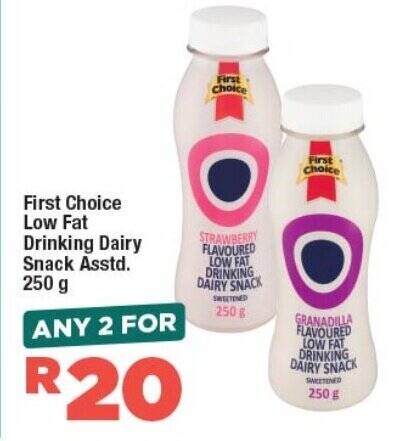First Choice Low Fat Drinking Dairy Snack Asstd. 250 g offer at OK Foods