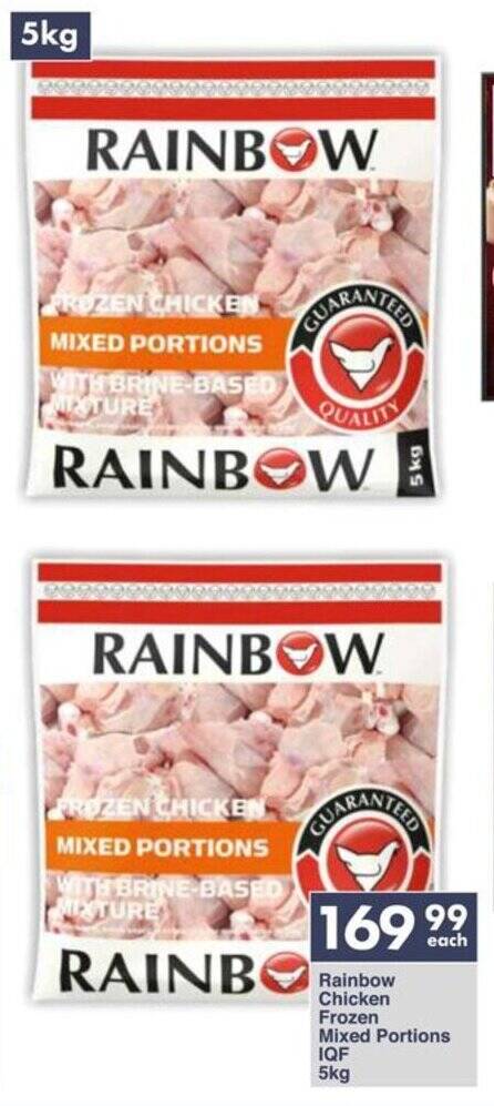 Rainbow Chicken Frozen Mixed Portions IQF 5kg offer at President Hyper