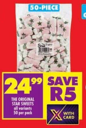 THE ORIGINAL STAR SWEETS all variants 50 per pack offer at Shoprite