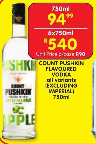 COUNT PUSHKIN FLAVOURED VODKA all variants (EXCLUDING IMPERIAL) 750ml ...
