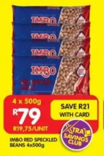 IMBO RED SPECKLED BEANS 4x500g offer at Shoprite