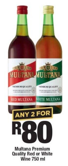 Multana Premium Quality Red or White Wine 750 ml offer at OK Liquor