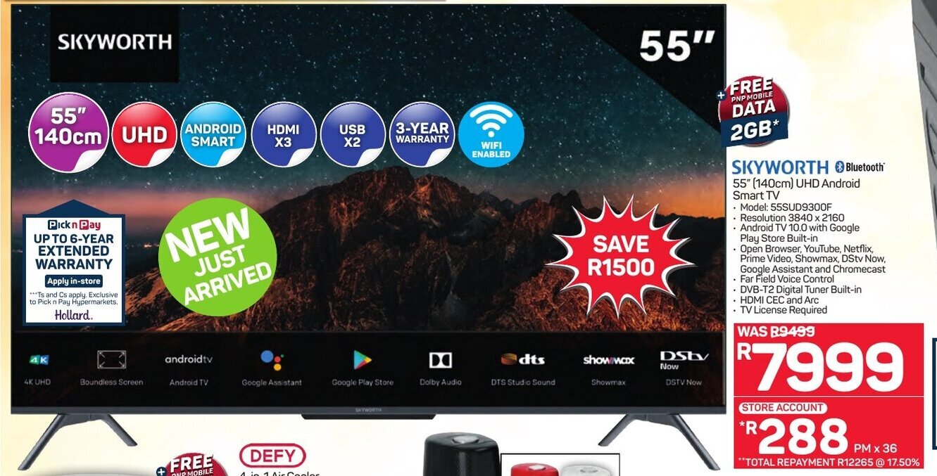 Skyworth 55" (140cm) UHD Android Smart TV offer at Pick n Pay