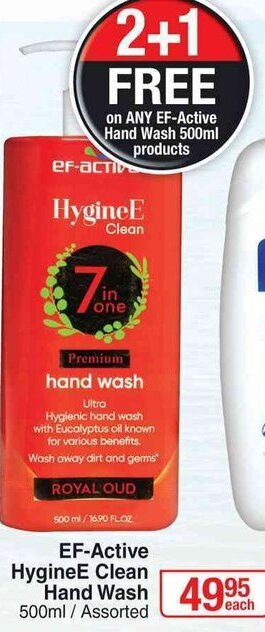 EF-Active HygineE Clean Hand Wash 500ml/ Assorted offer at Dis-Chem