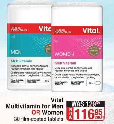 Vital Multivitamin for Men or Women 30 Film-Coated Tablets offer at Dis ...