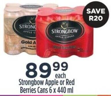 Strongbow Apple or Red Berries Cans 6 x 440 ml offer at Diamond ...