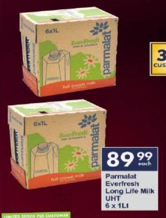 Parmalat Everfresh Long Life Milk UHT 6 x 1Lt offer at President Hyper