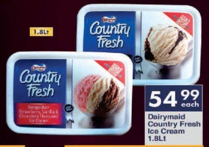 Dairymaid Country Fresh Ice Cream 1.8Lt offer at President Hyper