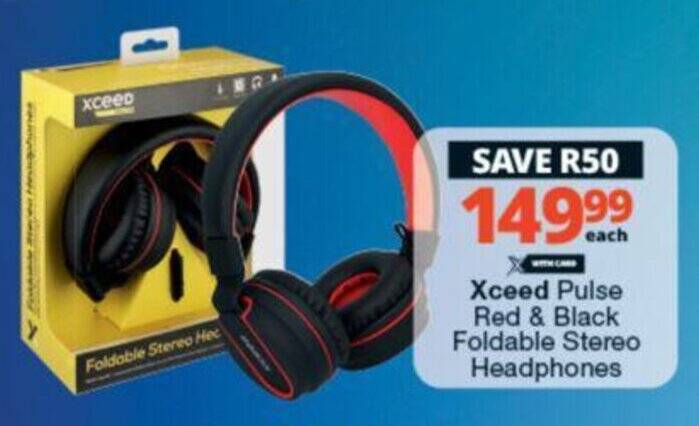 Xceed Pulse Red & Black Foldable Stereo Headphones offer at Checkers