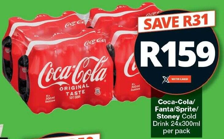 Coca-Cola/ Fanta/Sprite/ Stoney Cold Drink 24x300ml per pack offer at ...