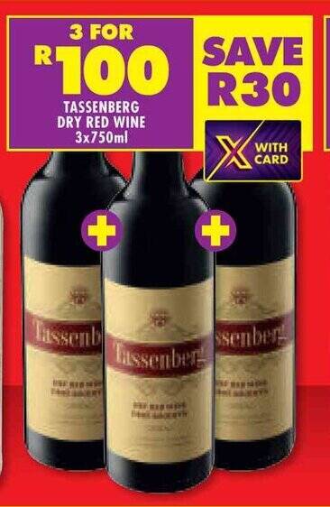 TASSENBERG DRY RED WINE 3x750ml offer at Shoprite
