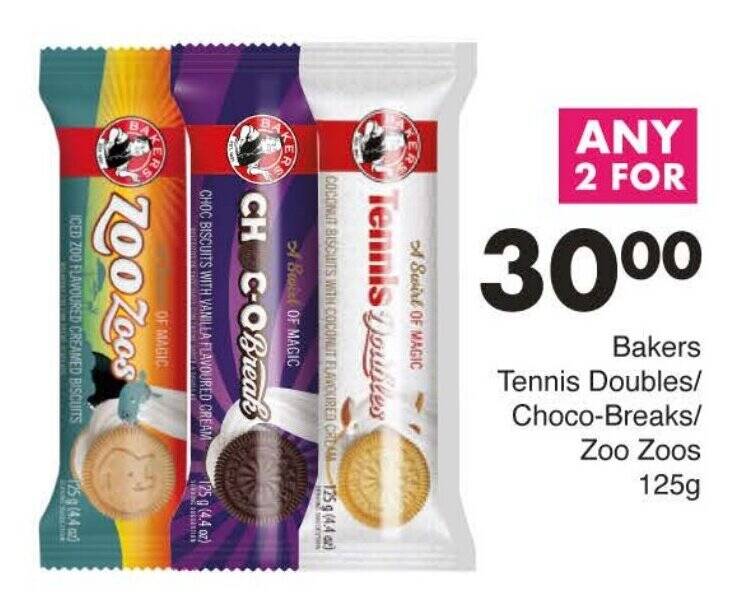 Bakers Tennis Doubles/ Choco-Breaks/ Zoo Zoos 125g offer at Save Hyper