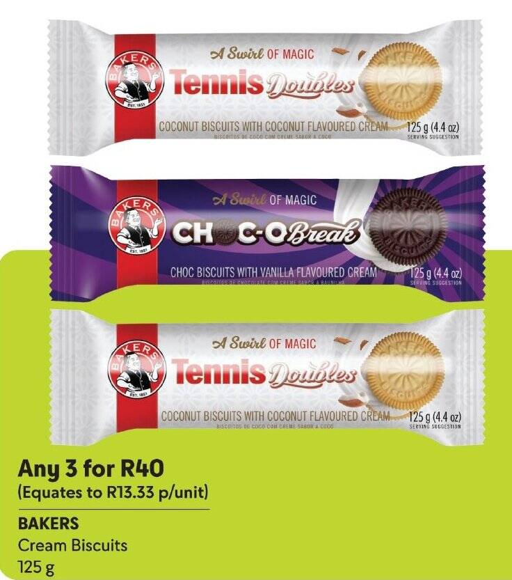BAKERS Cream Biscuits 125g offer at Makro