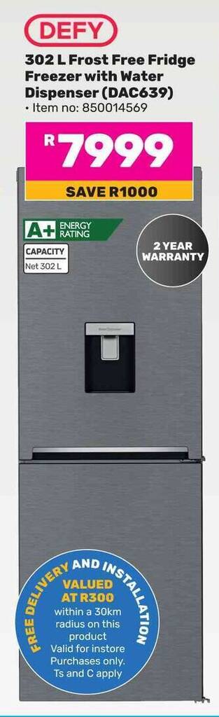 DEFY 302 L Frost Free Fridge Freezer with Water Dispenser (DAC639 ...