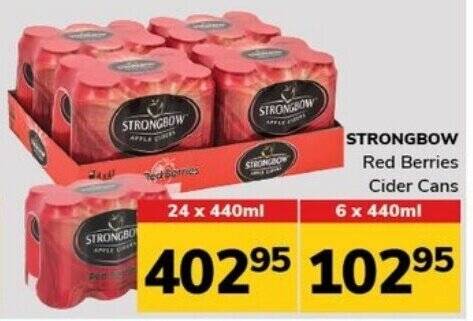 STRONGBOW Red Berries Cider Cans 6 x 440ml offer at Manzini Cash & Carry