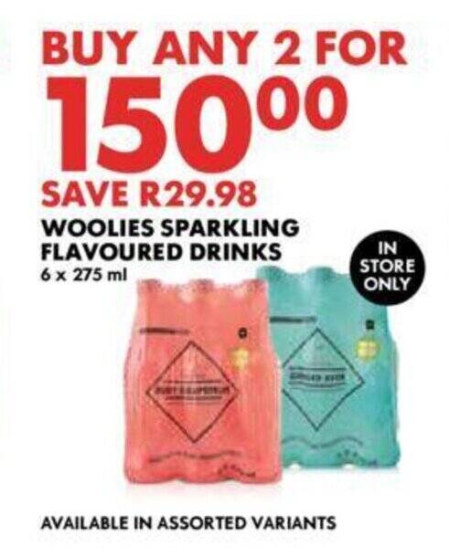 WOOLIES SPARKLING FLAVOURED DRINKS 6 x 275 ml offer at Woolworths