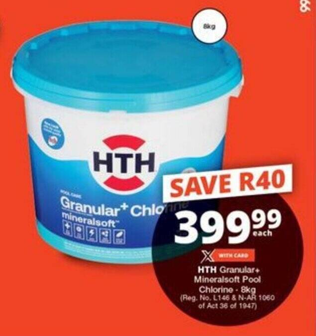 HTH Granular+ Mineralsoft Pool Chlorine - 8kg offer at Checkers