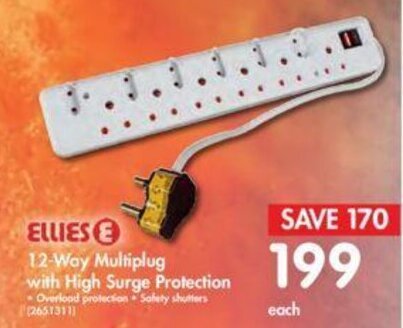 Ellies 12-Way Multiplug eith High Surge Protection offer at Makro