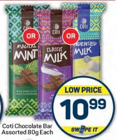 Coti Chocolate Bar Assorted 80g Each offer at Pick n Pay Hypermarket