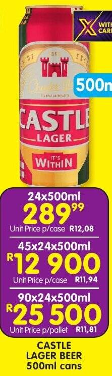 CASTLE LAGER BEER 500ml cans offer at Shoprite Liquor