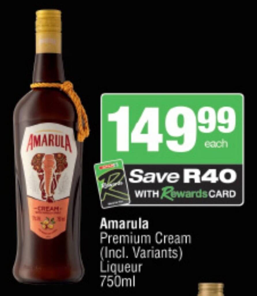 Amarula Premium Cream (Incl. Variants) Liqueur 750ml offer at Spar Tops