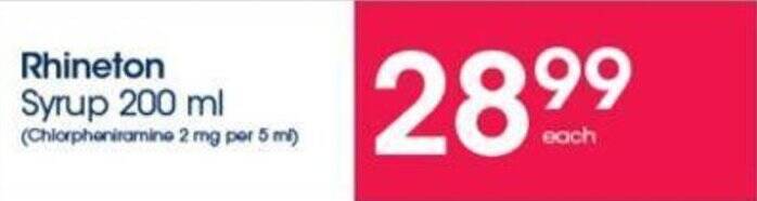 Rhineton Syrup 200 ml offer at Clicks