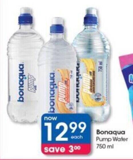 Bonaqua Pump Water 750 ml offer at Clicks