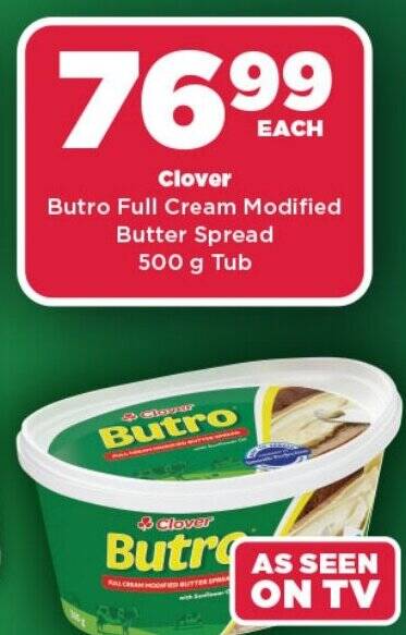 Clover Butro Full Cream Modified Butter Spread 500 g offer at OK Foods