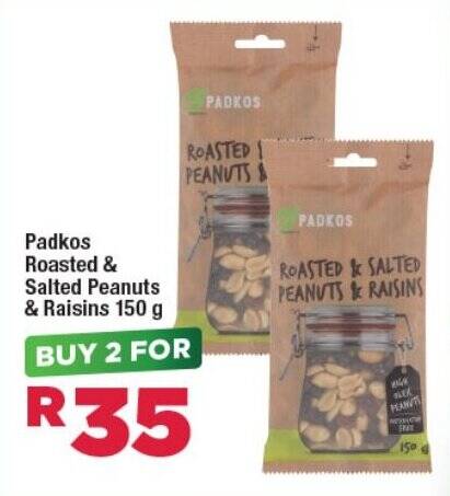 Padkos Roasted & Salted Peanuts & Raisins 150 g offer at OK Foods