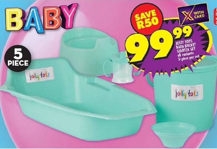 Jolly tots bath bucket starter set all variants 5's offer at Shoprite
