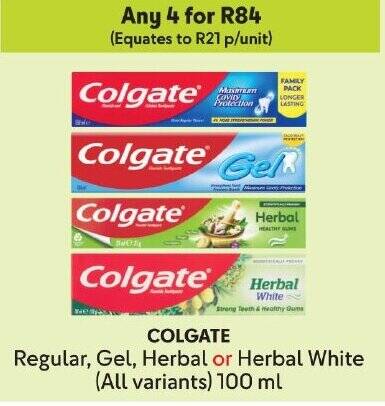 COLGATE Regular, Gel, Herbal or Herbal White (All variants) 100 ml ...