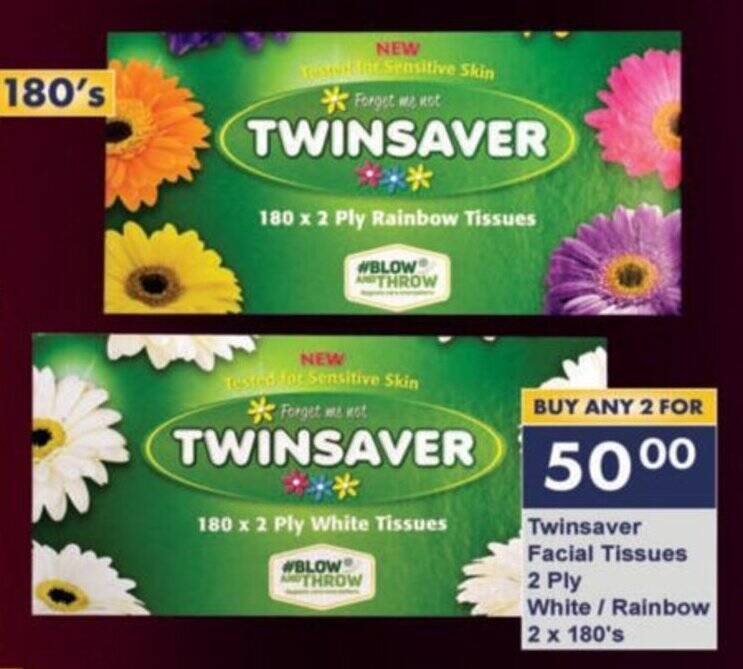 Twinsaver Facial Tissues 2 Ply White/ Rainbow 2 x 180's offer at ...