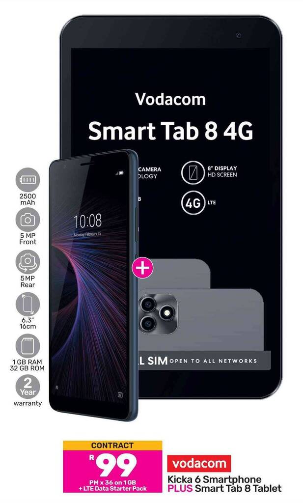 Vodacom Kicka 6 Smartphone PLUS Smart Tab 8 Tablet offer at Game