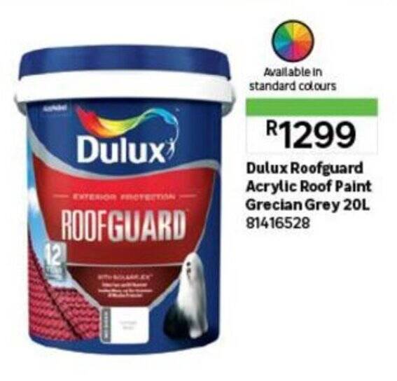Dulux Roofguard Acrylic Roof Paint Grecian Grey 20 L offer at Leroy Merlin