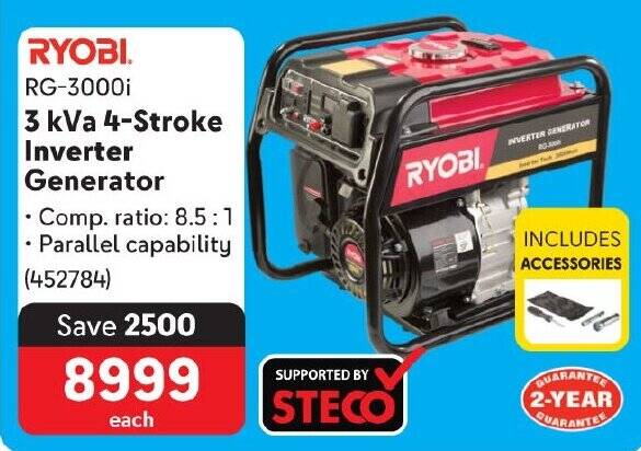RYOBI RG-3000i 3 kVa 4-Stroke Inverter Generator offer at Makro